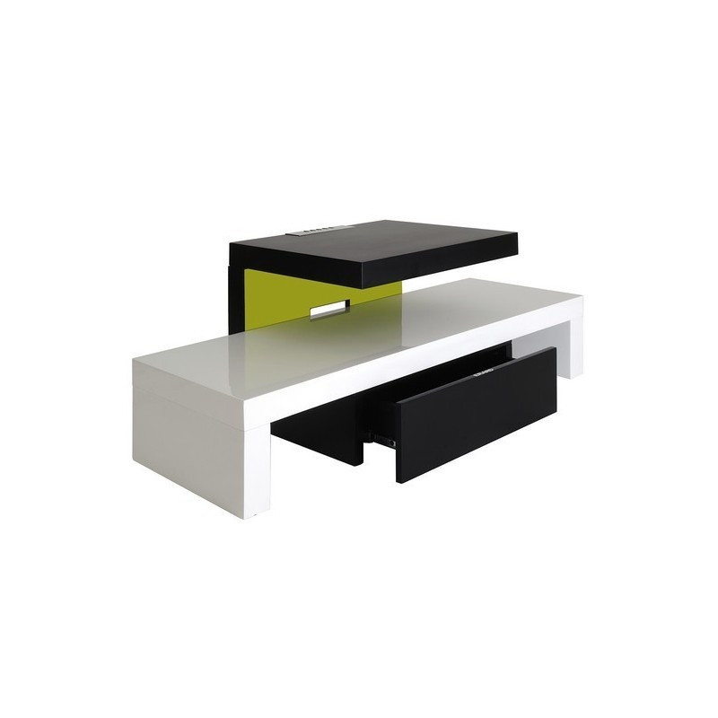 Meuble Bois Laqué Noir Et Blanc 2 Plateaux+Tiroir Largeur 1150 Zipza