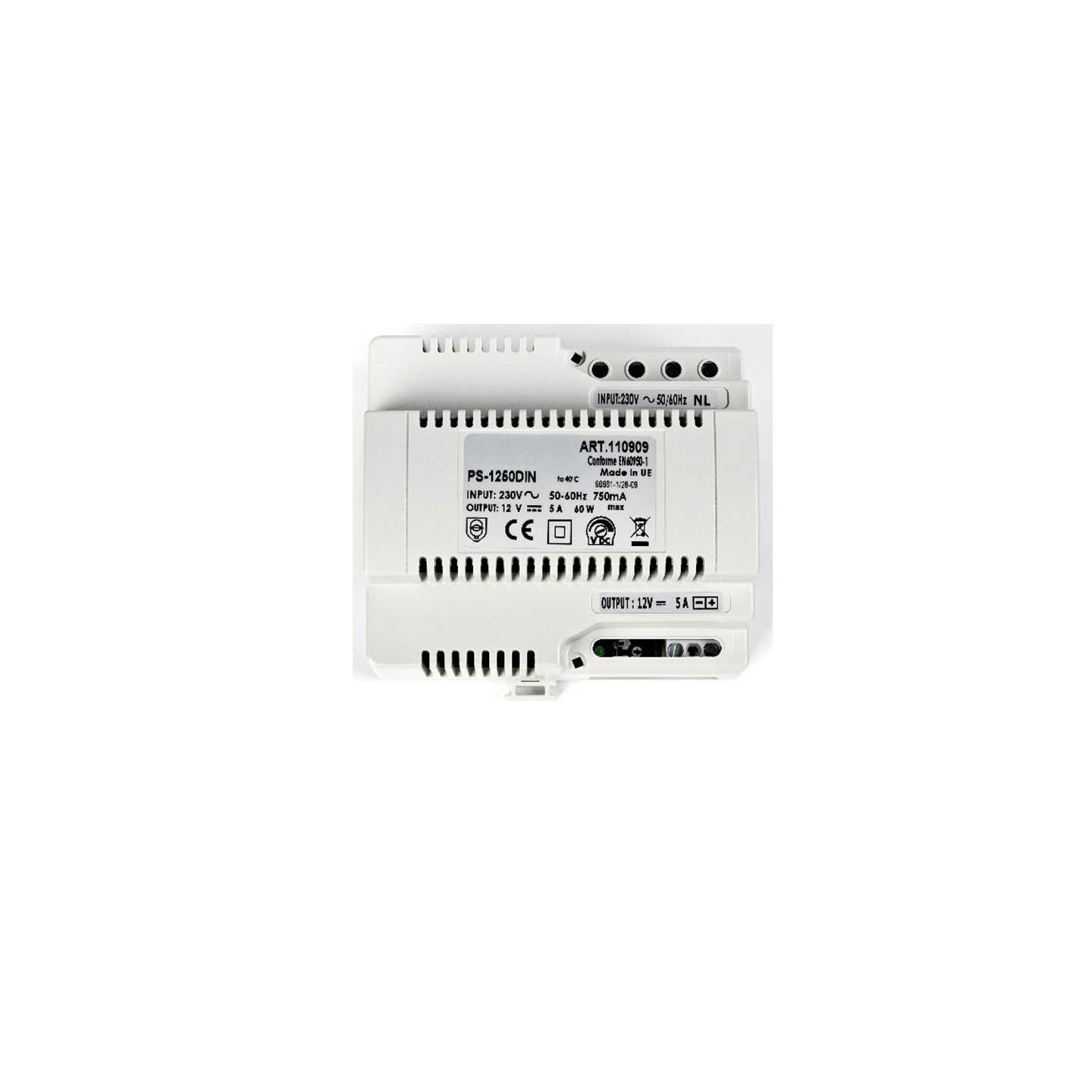 Alimentation Modulaire 230 Vac / 12 Vcc - 5 A, Fixation Rail Din 6 Modules