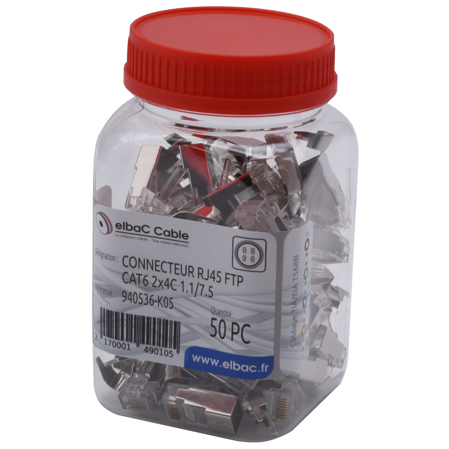 Connecteur Rj45 Ftp Cat6 2X4C 1.1/7.5 Boite 50 Pc